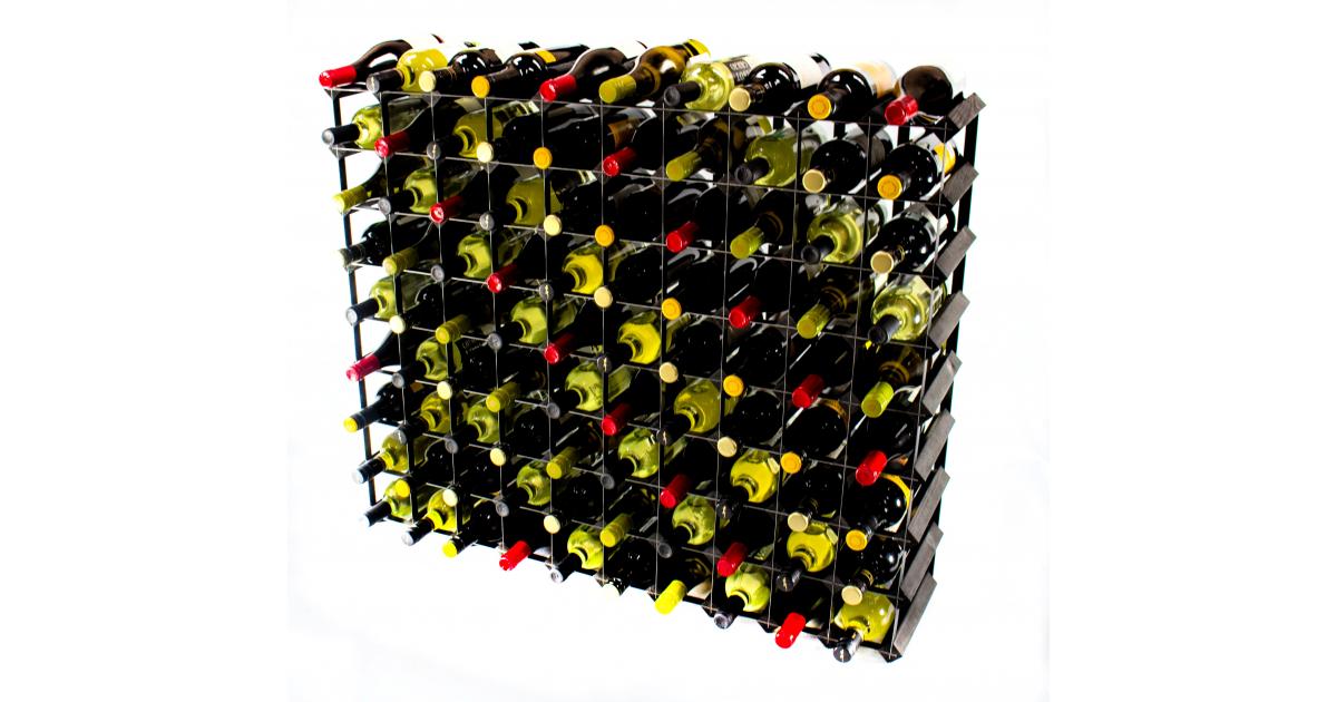 90 Bottle Black Wood & Black Metal Wine Rack | Ready Assembled
